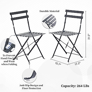 SUMETURE Patio Bistro Set (3Pcs, Grey) - Folding Outdoor Furniture, Modern Furniture with Anti-Skid Pads, Space-Saver for Patio, Yard, Garden, Indoor Use