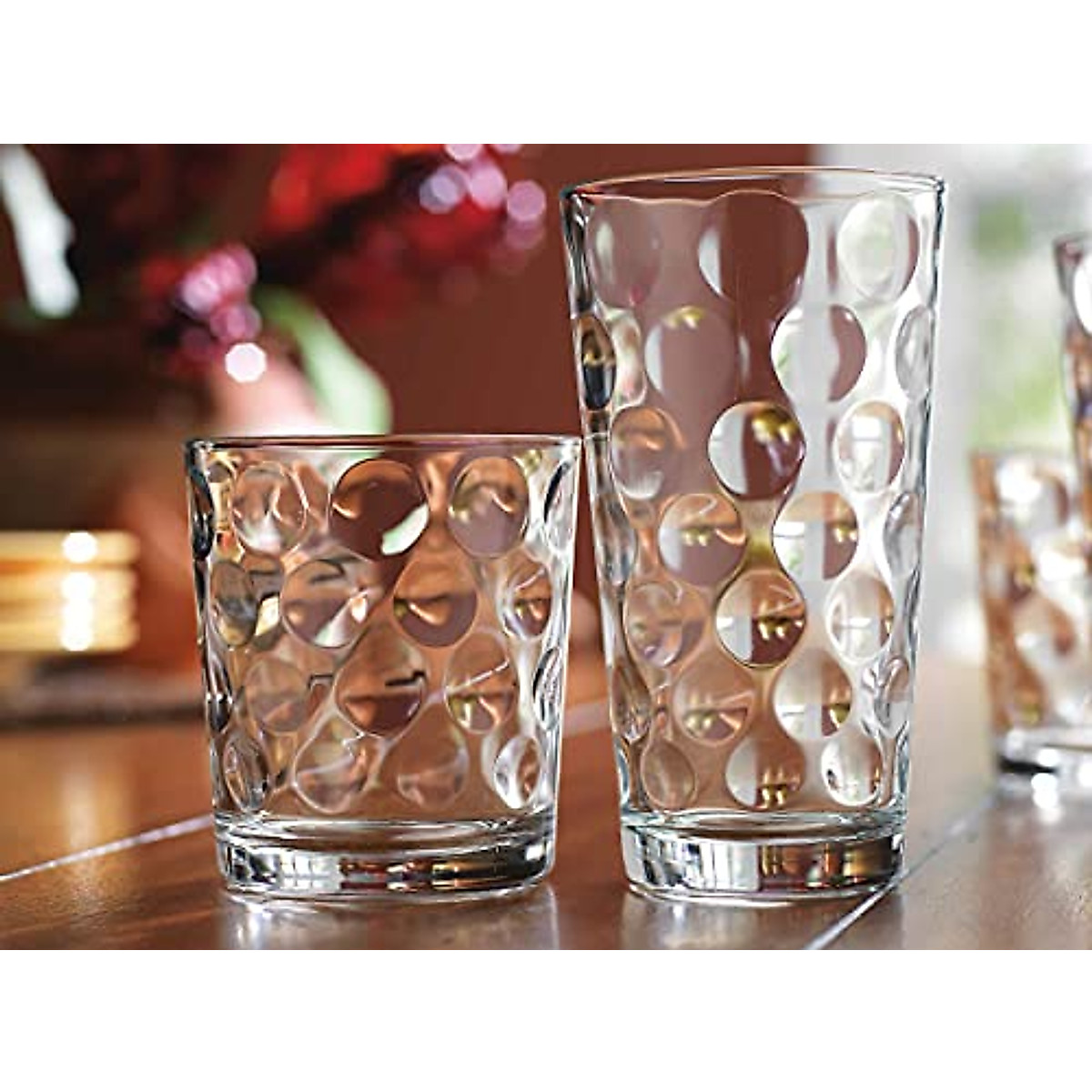 Home Essentials & Beyond Glassware Drinking Glasses Set Of 8 4 Highball (17 oz.) Kitchen Glasses | 4 (13 oz.) Rocks Glass Cups for Water, Juice and Cocktails.