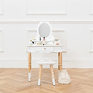 Le Toy Van - Wooden Vanity Table with Vanity Mirror and Vanity Chair - Bedroom Furniture - Victorian Style Oval Dressing Table Mirror - Desk with Drawers and Vanity Stool - Kids Aged 3 Years +