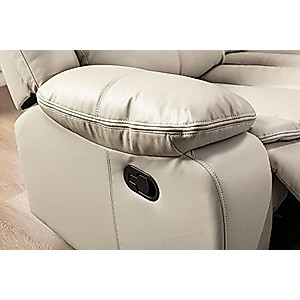 Familymill Breathable Leather Manual Reclining 3-Seat Sofa, Cream