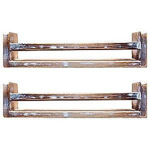 MASHBA Nursery Book Shelves -Rustic, Set of 2 Shelf - Wall Mounted Floating Bookshelf Organizer for Kids Room - Baby Hanging Wood Bookshelves Décor for Children's Bedroom