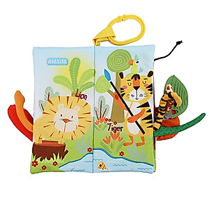 bebe mondo Jungle Baby Book Toys,Baby Books 0-6 Months,Touch and Feel Crinkle Cloth Books for Babies Infant Toys 0-3-6-12-18 Months,Interactive Infant Sensory Soft Toys,Shower Baby for Boys Girls