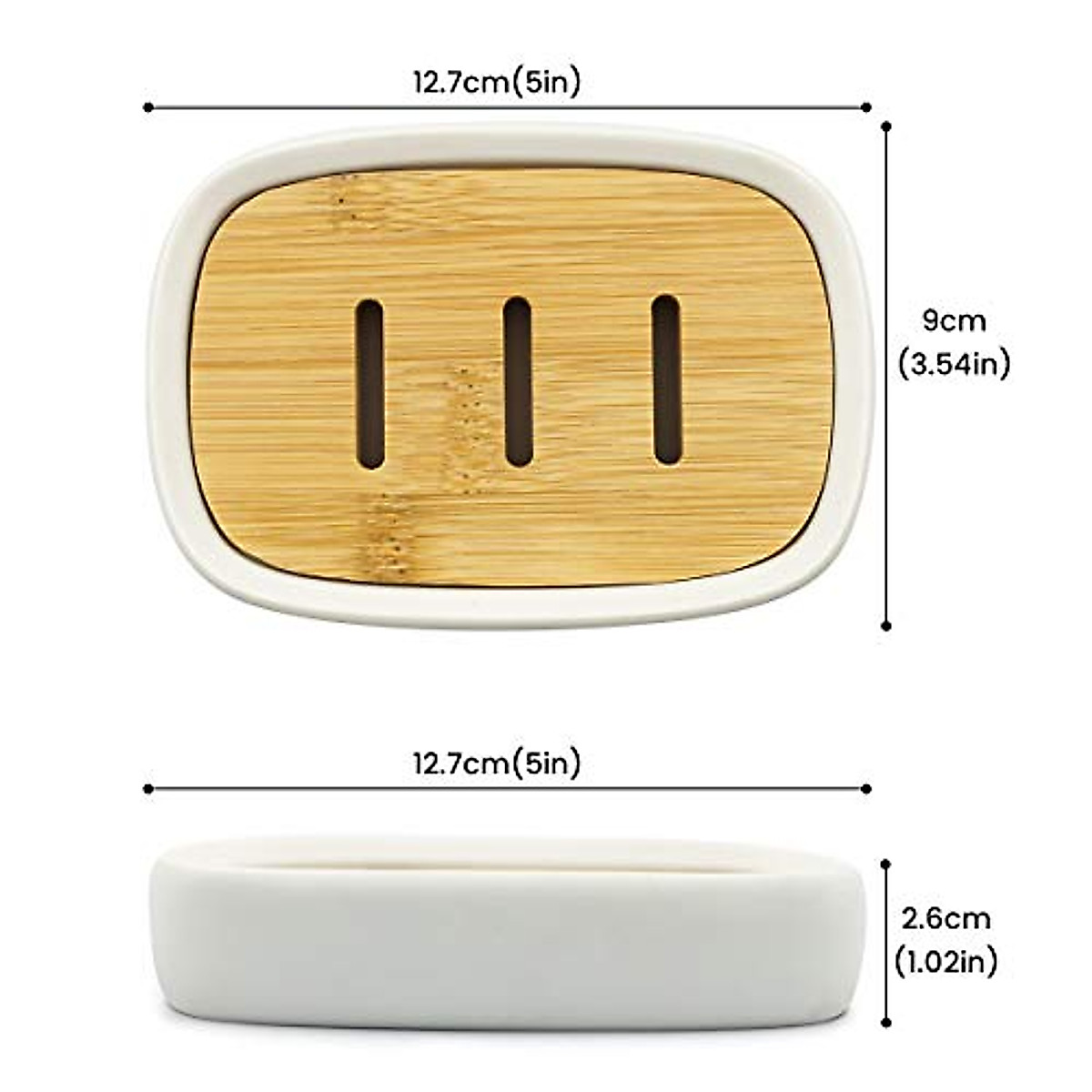 Sandstone Resin Soap Bar Dish, Bamboo Shower Soap Dish Holder Tray, Soap Organizer Draining Bar Soap Saver for Shower Bathroom Kitchen Sink