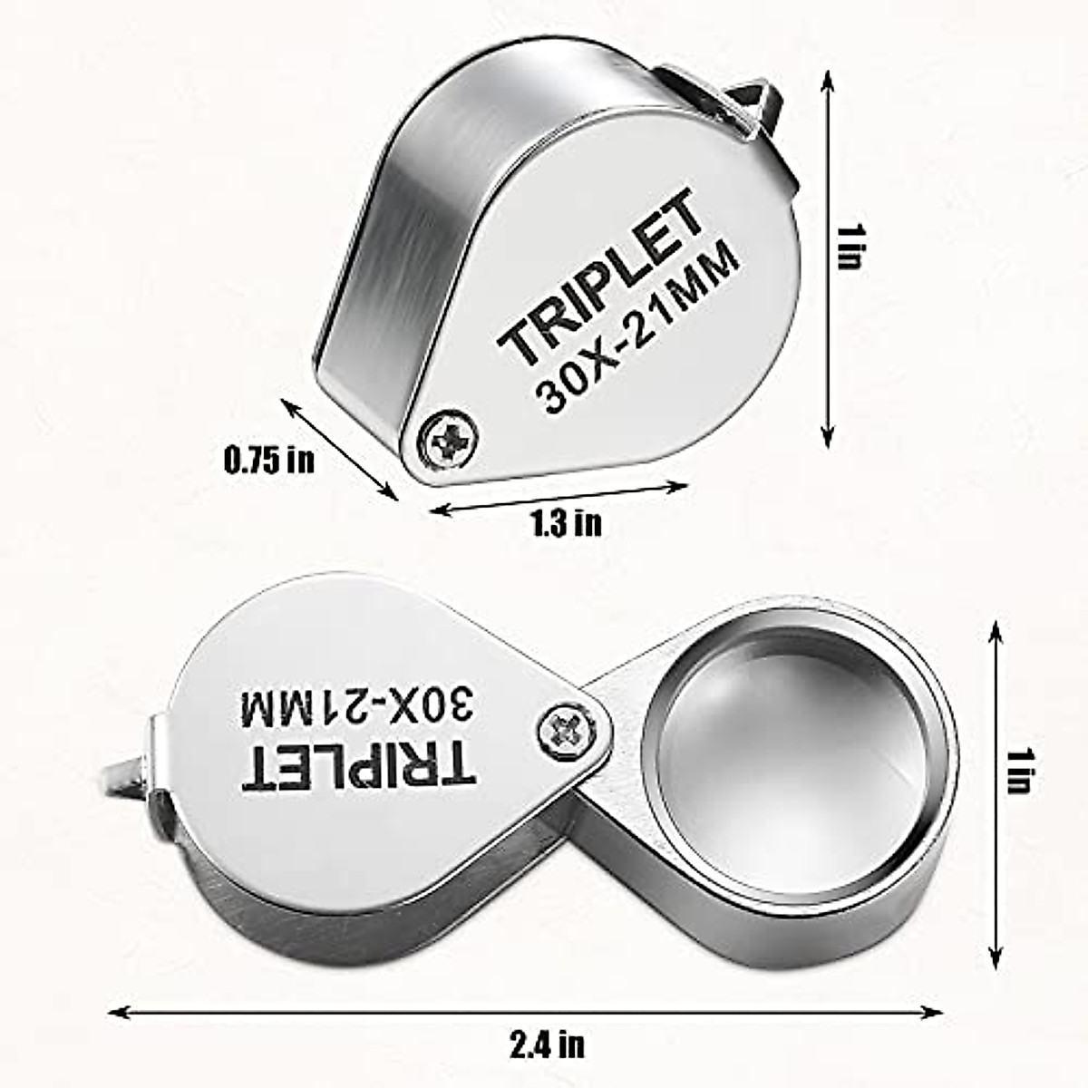 3 Pieces Jewelers Eye Loupe Set 10X, 20X and 30X Pocket Jewelry Loupe, Jewelers Eye Magnifying Glass Magnifier for Jewelry Coins Gems Stamps Watches Supplies (Silver)