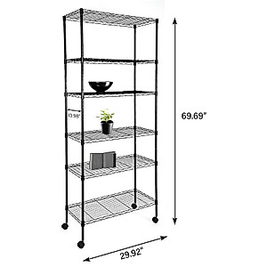 5-Tier Utility Shelves,Adjustable Heavy Duty Storage Shelving with Wheel Casters,660Lbs Capacity,Metal Standing Storage Shelf for Garage,Office,Restaurant,Kitchen,23.23''W X 13.4''D X 71''H