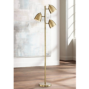 360 Lighting Aaron Mid Century Modern Tree Floor Lamp 64" Tall Aged Brass Gold Metal Adjustable Swivel 3-Light Dome Shade Decor for Living Room Reading House Bedroom Home Office House