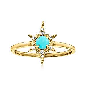 RS Pure by Ross-Simons Turquoise Starburst Ring With Diamond Accents in 14kt Yellow Gold. Size 6