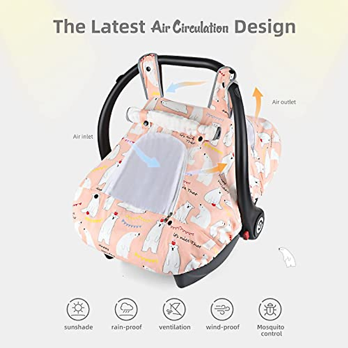 Car Seat Cover for Babies Boy&Girl, CCATTO Infant Carseat Canopy, Skylight Ventilation Design, 2 Layers Windows, Breathable Adjustable Universal Fit Baby Carrier Cover for Spring Autumn Winter