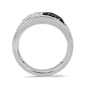 Jewelili Sterling Silver 1/4 Cttw Treated Black and Natural White Round Diamond Positively Yours Ring, Size 7