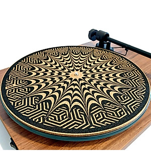 TazStudio Premium slipmat - Cork Turntable Mat [4mm Thick] for Better Sound Support on Vinyl LP Record Player - Cork mat Original Art Design - Psychedelic Geometric Mix Pattern Art-m1