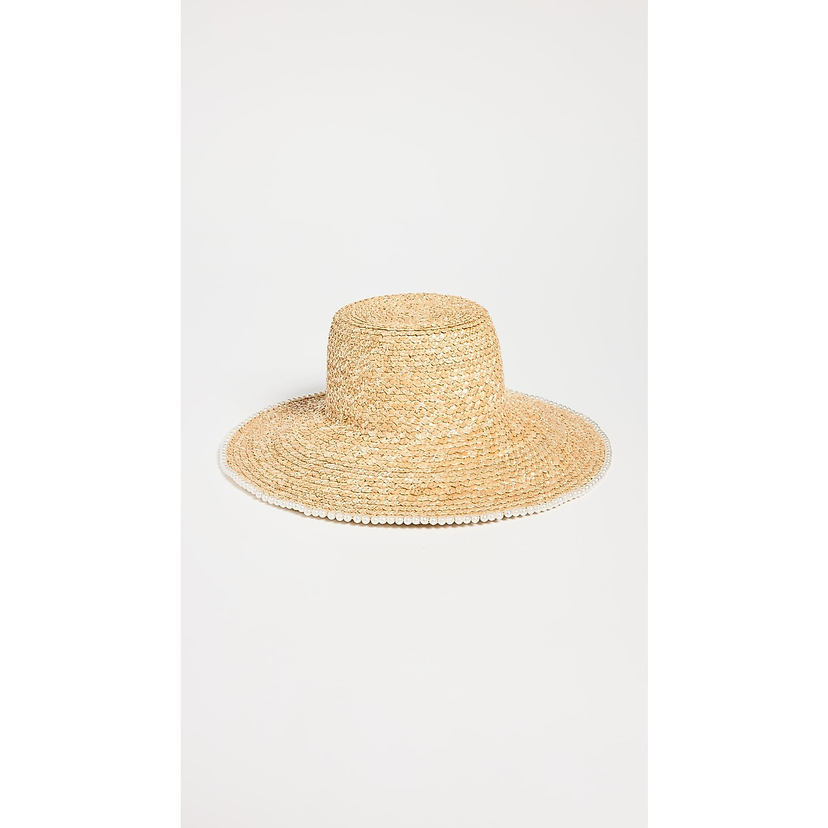 Lele Sadoughi Women's Imitation Pearl Edge Straw Hat, Natural, Tan, One Size