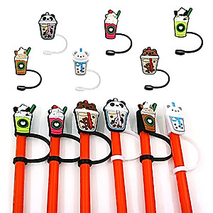 Straw Cover Cap 7 Pieces Reusable Silicone Straw Toppers Drinking Straw Tips Lids for 6-8 mm Cute Straws Plugs (Not include Straw) Style1