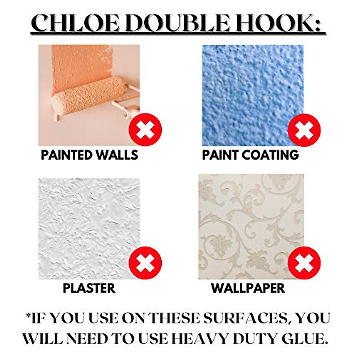 Emma Rose Home Chloe Double Hook, Heavy Duty Wall Hook Without Nails Waterproof Aluminum Hooks for Hanging Bathroom Kitchen Office-2 Pack Wall Hook (White)