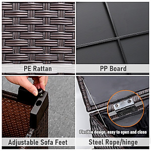 WAROOM Outdoor PE Wicker Coffee Table - Resin Rattan Patio Table Garden Furniture Backyard Storage Table with Waterproof Lining Bag, Brown