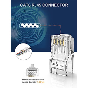 CableCreation RJ45 Pass Through Connectors, 50-Pack Cat6/Cat5e Gold Plated Modular Plug Unshielded Crimp Connector for Solid or Stranded UTP Ethernet Cable