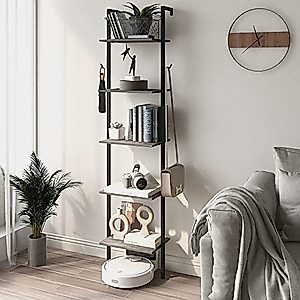 Tohomeor Retro Bookshelf Wall Mounted 5-Tiers Ladder Shelf Dark Grey Narrow Thin Bookshelf Farm House Open Display Storage Rack for Living Room Bedroom Home Office