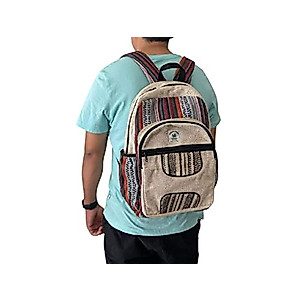 Zillion Craft Large Natural Hemp Back Pack for Men Women. Multi Color Hemp Fiber Multi Pocket Hand Made Bag. Unisex Design