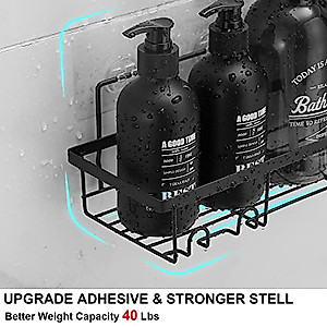 Top Taste 3-Pack Shower Caddy Shelf Organizer Rack with Soap Dish Holder,No Drilling Traceless Adhesive Black Shower Wall Shelves with Hooks, Wall Mount Shower Storage Organization Accessories