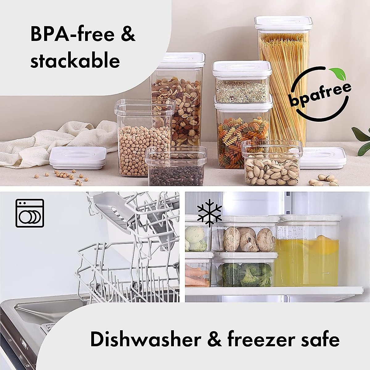Neoflam Airtight Smart Seal Food Storage Container (Set of 3) | Crystal Clear Body | Modular, Stackable, Nestable Design | Easy to Clean, BPA Free (2.7L, Rectangular)