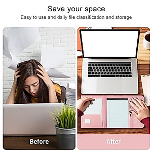 JIMEIQI Accordion File Organizer, 6 Pockets Versatile Document Organizer for Letter Size/A4 Paper/Receipts with One Notebook, Pink Expanding File Folder for Office/School/Home/Travel