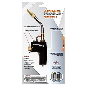 Flame King FK4500CGA High Intensity Propane Torch Head for Soldering, Brazing, Plumbing, Lighting Charcoal/Fire Pits, Compatible with 1LB Cylinders, MAPP, and MAP-PRO