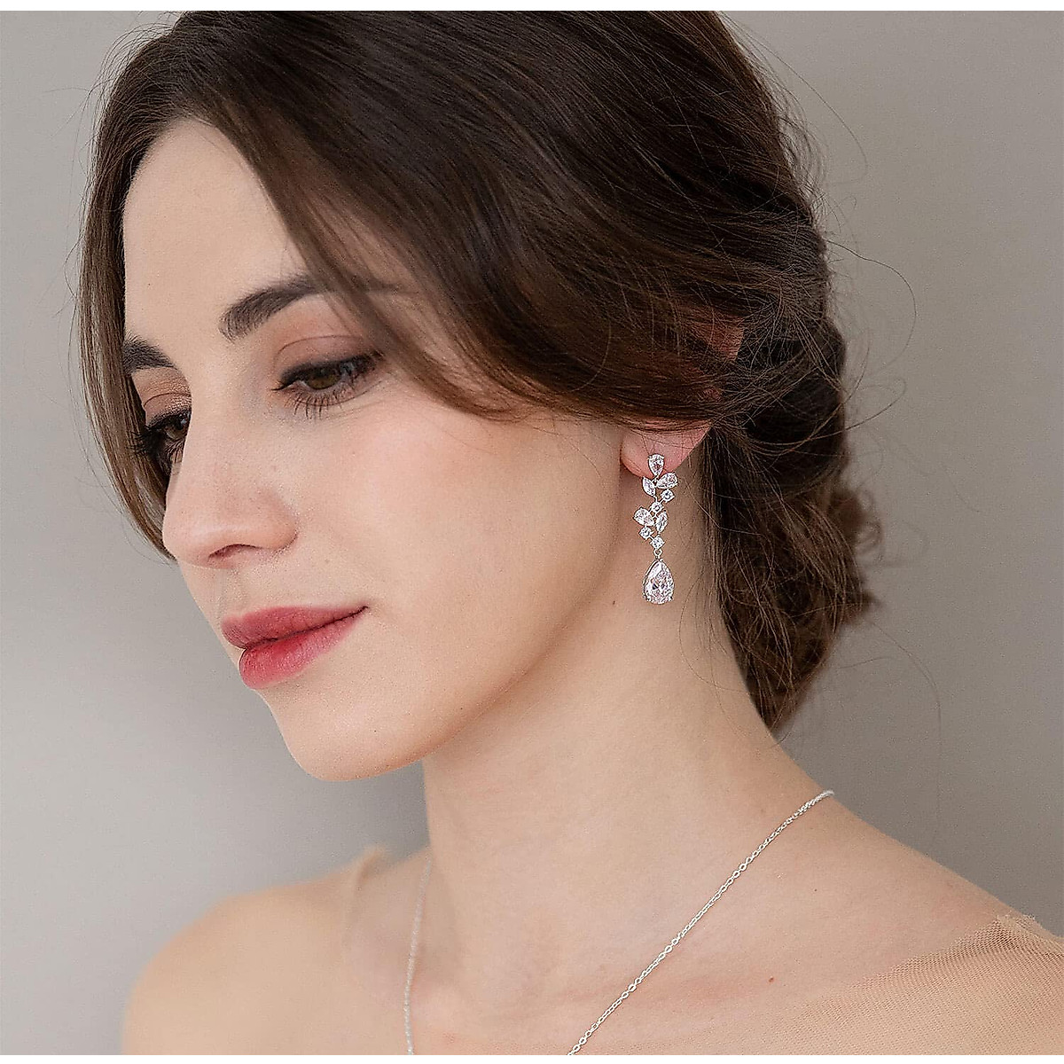 SWEETV Bridal Wedding Earrings for Brides Bridesmaides-Marquise Teardrop Earrings for Women, Cubic Zirconia Drop and Dangle Earrings for Prom or Pageant,Jewelry, Silver