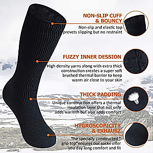 JSPA Mens Black Thermal Socks, Stocking Stuffers for Men Women Heated Skiing Socks Warm Insulated Boot Socks for Men Thick Fuzzy Crew Socks Sport Outdoors Socks for Cold Winter for Men Medium