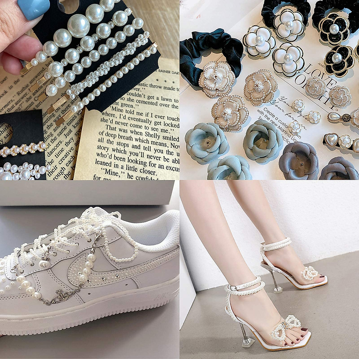 PH PandaHall 6 Sizes White Flat Back Pearl Cabochon 690pcs Flat Pearls Gems for Shoes Crafts Scrapbooking Embellishment Makeup Wedding Diamond Phone Nail Making 4mm 5mm 6mm 8mm 10mm 12mm