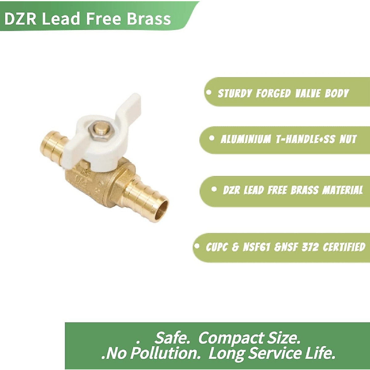 1/2-in Brass Pex Ball Valve, 1/4 Turn Pex Shut Off Valve with White T-handle,1/2" Mini Brass Pex Barb Valve for Pex Tubing for Hot or Cold Water- (2-Pack)