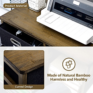 Homde 3 Drawer Bamboo File Cabinet Whit Wheel,Mobile Office Lateral File Cabinets,File Folders for Filing Cabinet,Printer Stand with Open Storage Shelf fits A4 Letter Size for Home Office,Brown