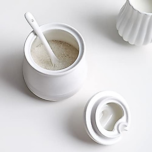 DOWAN Sugar Bowl with Lid and Spoon, 12 oz Ceramic Sugar Container, Sugar Jar for Kitchen, Coffee bar, Countertop, Ghee Container, Modern Farmhouse Kitchen Decor, White