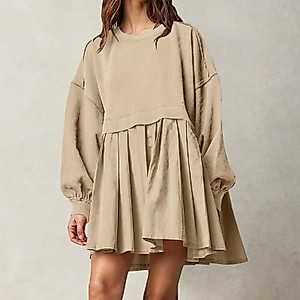 MFNDVD Orders Placed by me Women's Plus Size Sweatshirt Dress Crewneck Long Sleeve Pullover Patchwork Dress Short Fall Clothes Trendy 2025 Beige Dress for Women X-Large