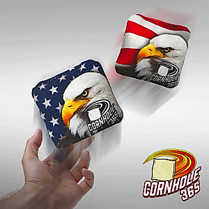 Cornhole365 Themed Cornhole Bags - All-Weather, Heavy-Duty Fabric, Resin Filling, Double-Stitched Duck Cloth - Professional Corn Hole Bean Bags for Indoor & Outdoor Use - American Eagle - Set of 8