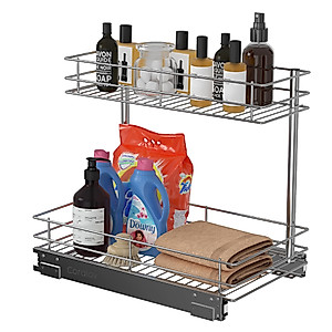 Coralov Pull Out Cabinet Organizer, 9 INCH Under Sink Slide Out Storage Shelf with 2 Tier Sliding Wire Drawer