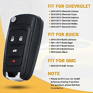 Key Fob Keyless Entry Remote Compatible with Chevy Cruze/Camaro/Impala/Equinox/GMC Terrain/Buick Lacrosse/Regal/Verano/Encore 2010-2019 4 Buttons Car Key Replacement for OHT01060512 (2 Packs)