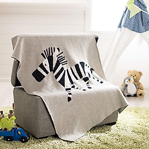 SAFAVIEH Baby Collection Zazu Zebra 32" x 40" Cotton Throw Blanket, Grey/Natural/Black