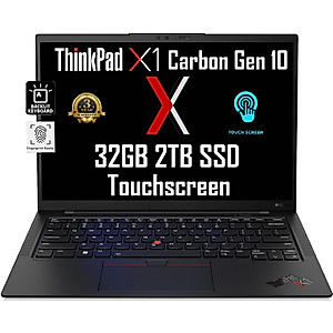Lenovo ThinkPad X1 Carbon Gen 10 Business Laptop (14" FHD+ Touchscreen, Intel 12-Core i7-1260P, 32GB LPDDR5 RAM, 2TB SSD), Backlit, Fingerprint, 3-Yr Warranty, FHD Webcam, Wi-Fi 6E, Win 11 Pro, Black