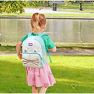 Bendopa Cat Backpack for Girls, Kids backpack Set with Pencil Case, Plush Kitty Schoolbag for Children, Furry Green