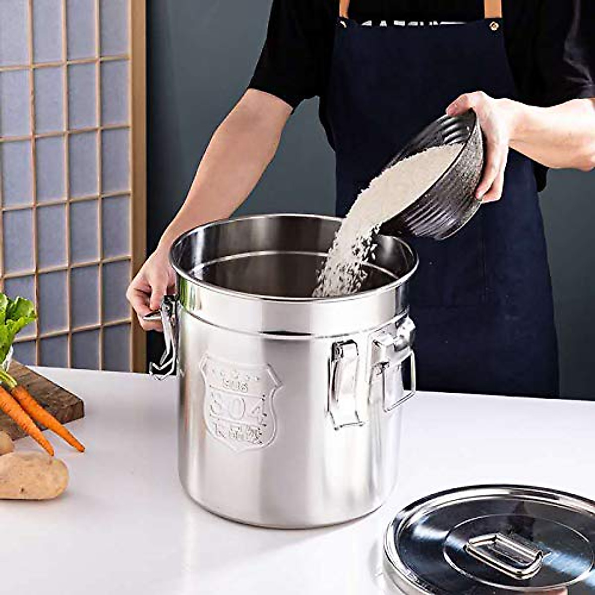 Stainless Steel Canister with Lids, Airtight Sealable Containers for Food Kitchen Canisters Household Cereal Dispenser Bucket Food Storage Containers for Rice, Flour, Grain, Coffee Bean (3.17 Gal)