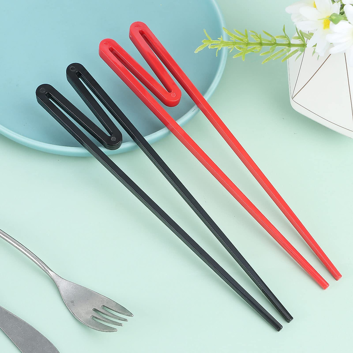 8 Pairs Training Chopsticks for Kids 9 Inches Plastic Chopsticks Reusable Non-Slip Chop Sticks(Black, Red)