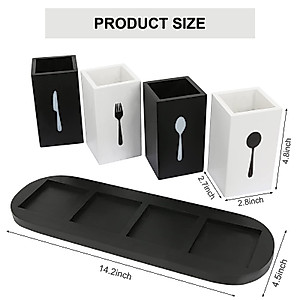 5 Pieces Silverware Holder with Wood Tray, Farmhouse Silverware Holder, Wooden Silverware Organizer, Spoon Fork Holder, Wooden Cutlery Holder, Flatware Organizers for Knives Restaurant Kitchen Storage