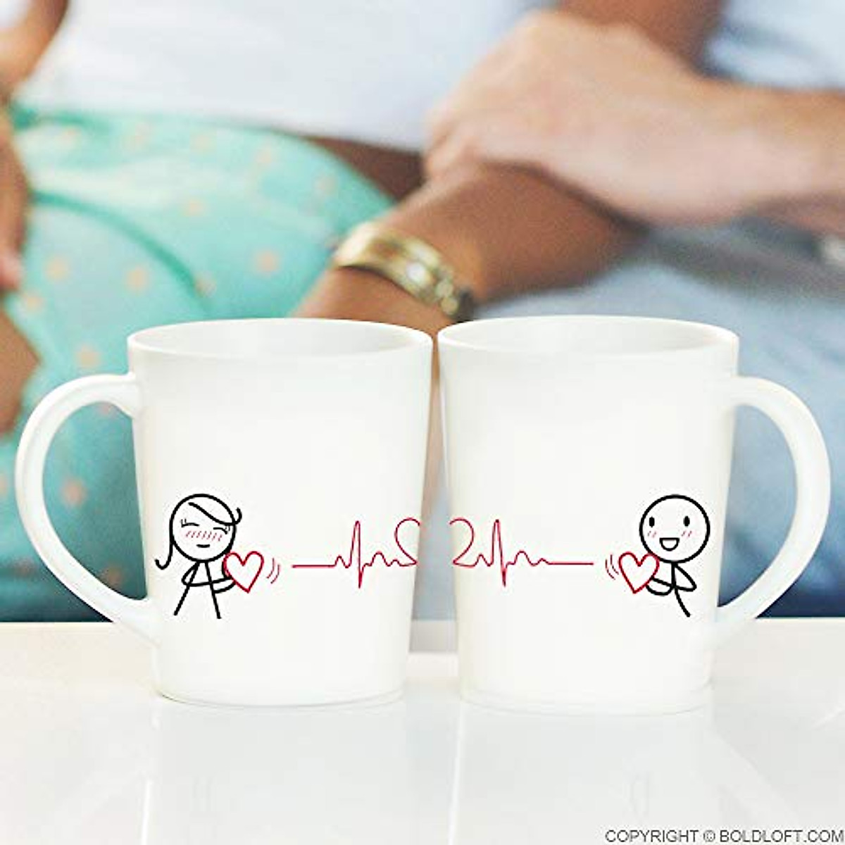 BoldLoft Love You Every Beat of My Heart Couple Coffee Mugs-Valentines Mug Set I Love You Mugs for Him and Her Couple Gifts for Boyfriend Girlfriend Husband Wife