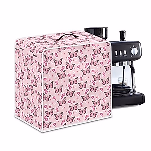 TODIYADDU Pink Floral Butterfly Coffee Maker Cover for Women Men Coffee Machine Cover with Top Handle Coffee Maker Appliance Cover for Kitchen Waterproof Cover for Home Appliances and Tools-L