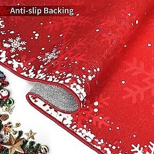 RUGSREAL Christmas Snowflake Area Rug Red Boho Area Rug Non-Slip Indoor Floor Carpet Washable Xmas Decorative Throw Rug Small Merry Christmas Rug for Bedroom Living Room Kitchen Nursery, Red 3' x 5'