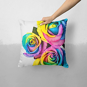 iiRov Rainbow Dyed Roses - Custom Decorative Home Decor Indoor or Outdoor Throw Pillow Cover Plus Cushion Set for Sofa, Bed or Couch (Pillow CASE Cover Plus Cushion)