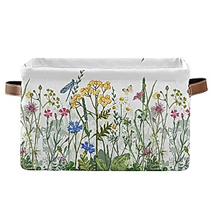 xigua Colorful Herbs and Flowers Foldable Canvas Storage Bin, Sturdy Fabric Storage Basket with Handles, Storage Cube Box for Organizing Shelf Nursery Toy Closet 1PCS