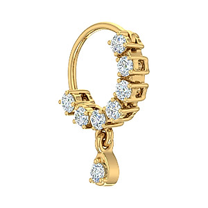 FINEROCK 1/10 Carat Diamond Drop Nose Pin in 14K Yellow Gold