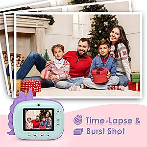 HiMont Kids Camera Instant Print, Digital Camera for Kids with Zero Ink Print Paper & 32G TF Card, Selfie Video Camera with Color Pens & Photo Clips for DIY, Gift for Girls Boys 3-12 Years Old (Green)