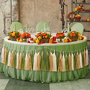 jijAcraft 15Pcs Tissue Paper Tassel Garland Sage Green, DIY Party Tassel Banner for Greenery Safari Jungle Woodland Baby Shower Camp Bachelorette Bridal Shower Birthday Nursery Classroom Decor