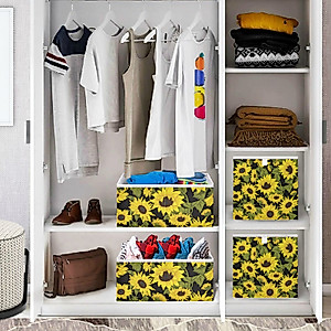 visesunny Closet Baskets Classic Style Sunflower Storage Bins Fabric Baskets for Organizing Shelves Foldable Storage Cube Bins for Clothes, Toys, Baby Toiletry, Office Supply